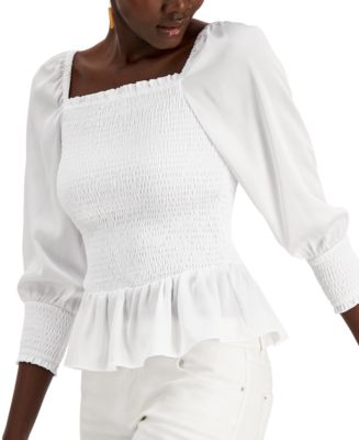 INC International Concepts Smocked Puff-Sleeve Blouse, Created for Macy ...