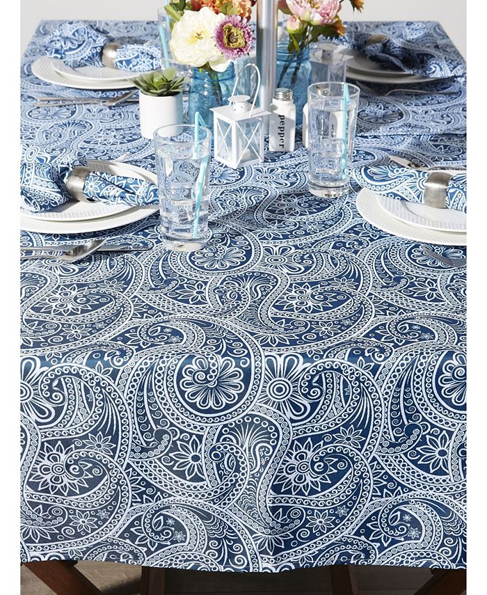 Design Imports Paisley Print Outdoor Tablecloth with Zipper, 60 Round ...