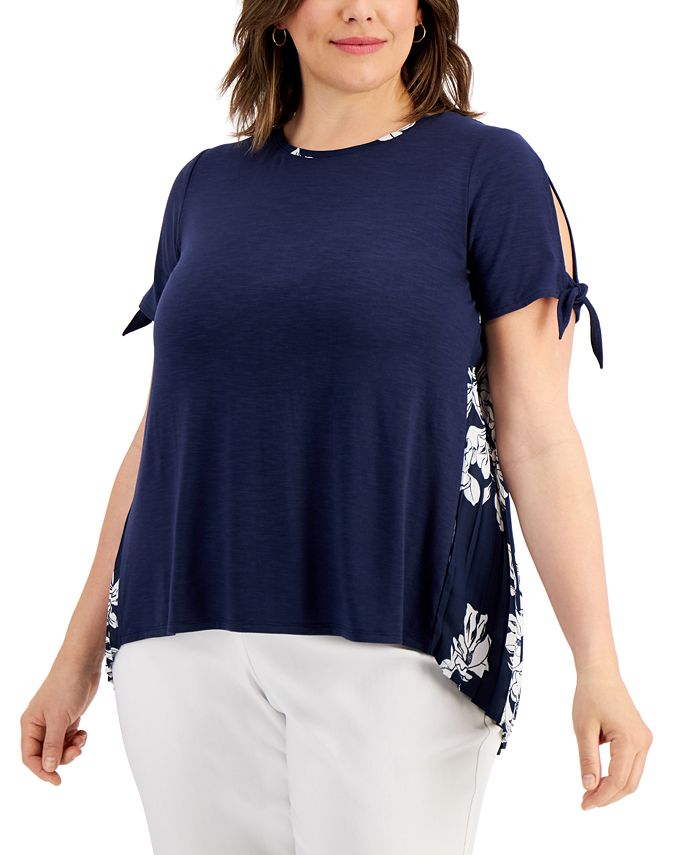 JM Collection Plus Size Printed Pleated Top, Created for Macy's - Macy's