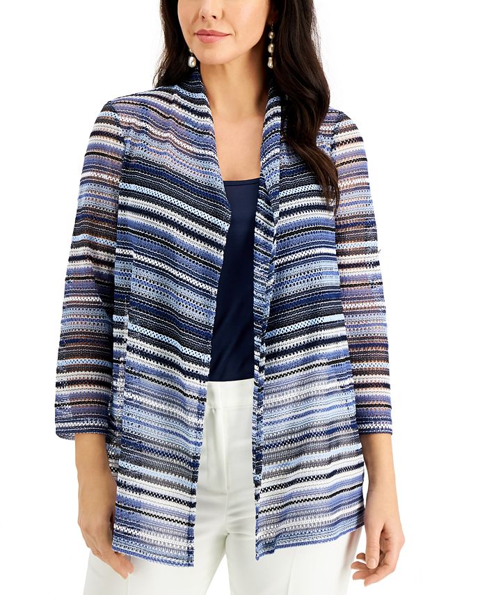 Kasper Striped Crochet Cardigan & Reviews - Sweaters - Women - Macy's