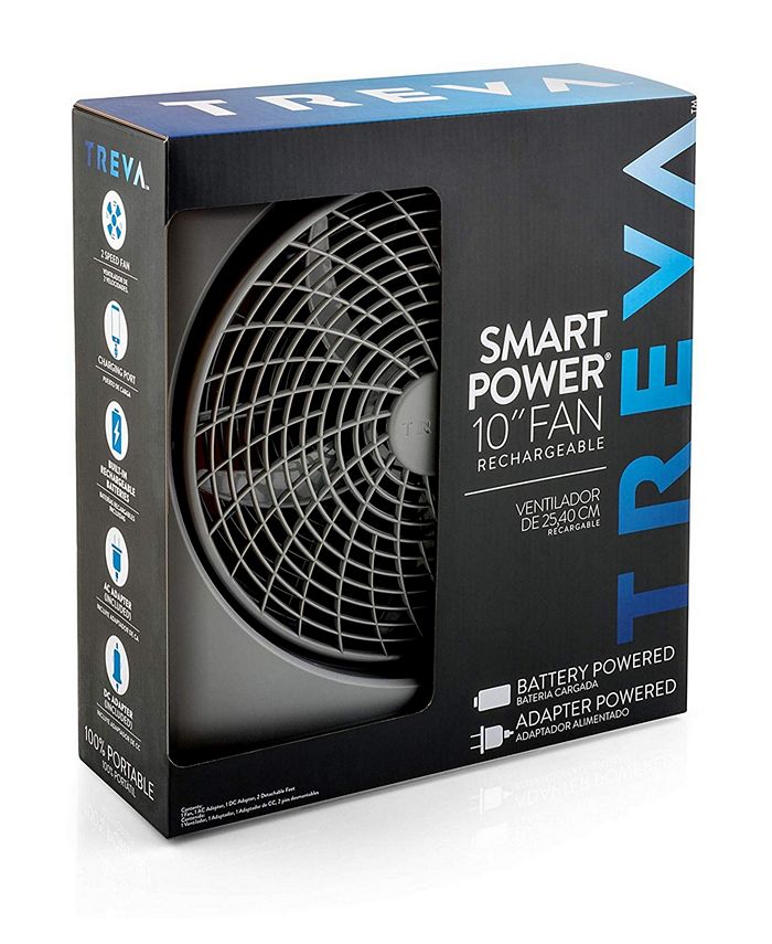 Treva 10" Smartpower Portable Battery Powered or Rechargeable Fan, with ...