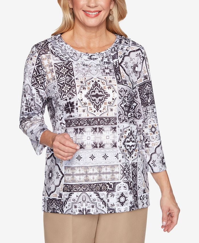 Alfred Dunner Plus Size Classics Medallion Patch Top - Macy's