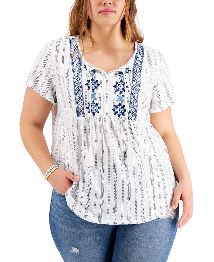 Style & Co Plus Size Embroidered Top, Created for Macy's - Macy's