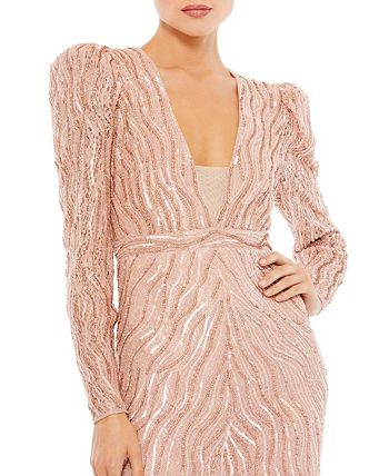 Mac Duggal Women's Beaded Puff Sleeve Trumpet Evening Gown - Macy's