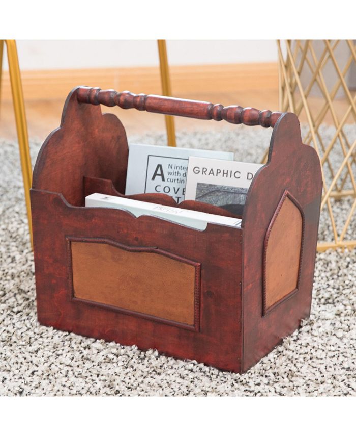 Vintiquewise Handcrafted Decorative Wooden Magazine Rack with Handle ...
