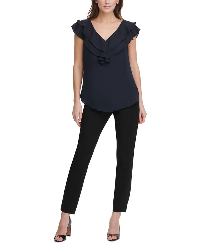 DKNY Ruffled V-Neck Top - Macy's