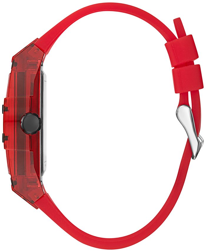 GUESS Men's Red Silicone Strap Watch 43mm - Macy's