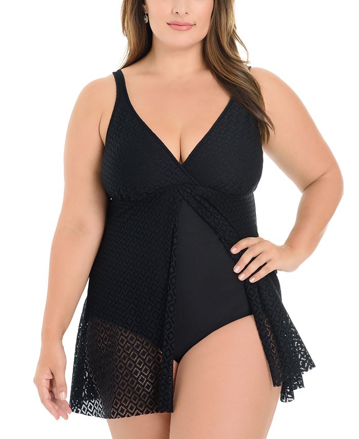 Swim Solutions Plus Size Crochet Flyaway Tummy Control Swimdress