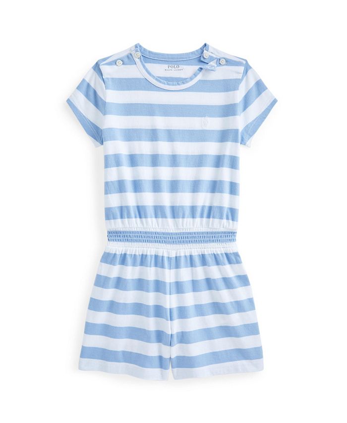Polo Ralph Lauren Little Girls Striped Jersey Romper - Macy's