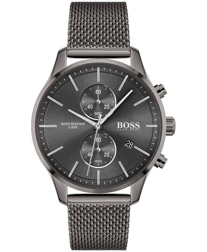 BOSS Men's Chronograph Associate Gray Ion-Plated Steel Mesh Bracelet ...