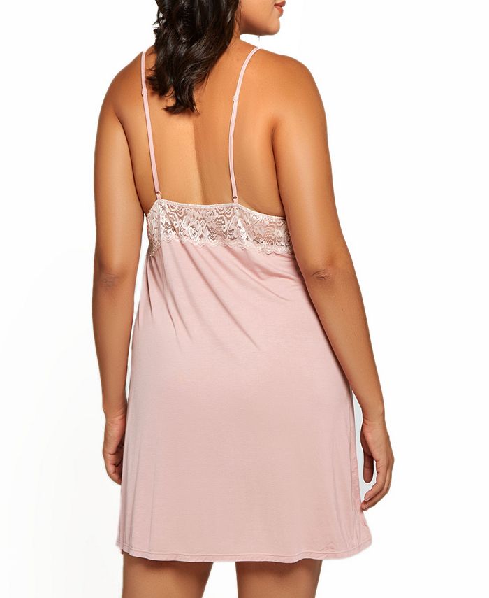 iCollection Plus Size Josie Modal Chemise Trimmed in Elegant Tonal Lace ...