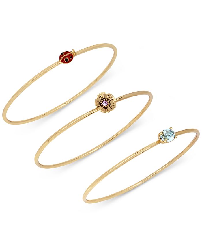 COACH Gold-Tone 3-Pc. Set Crystal, Tea Rose & Ladybug Bangle Bracelets ...