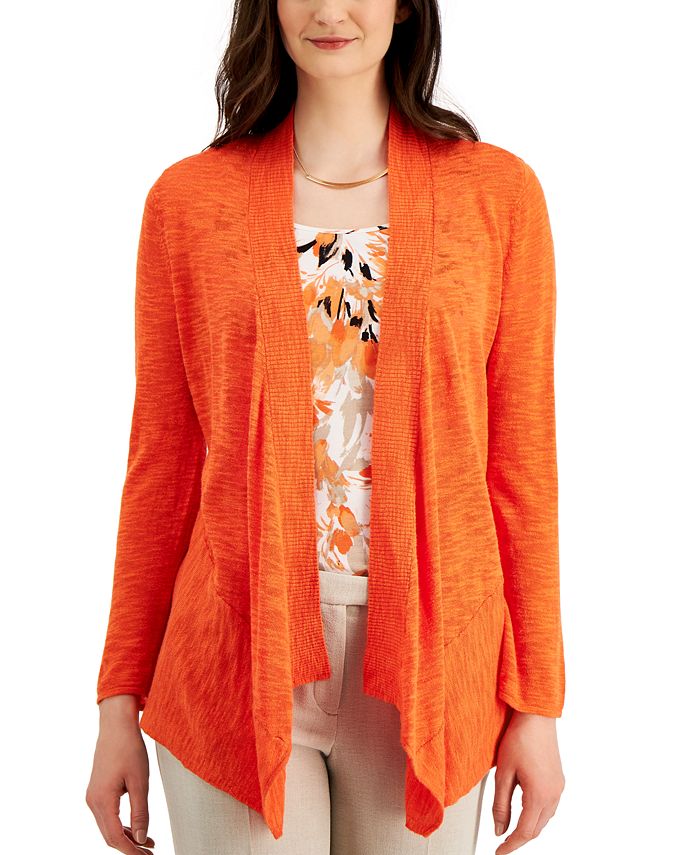 Kasper Rib-Trim Flyaway Cardigan & Reviews - Sweaters - Women - Macy's