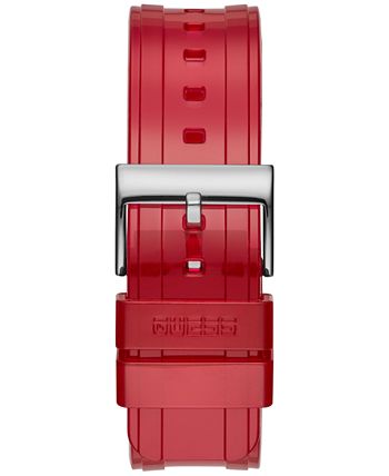 GUESS Men's Red Silicone Digital Watch 39mm - Macy's