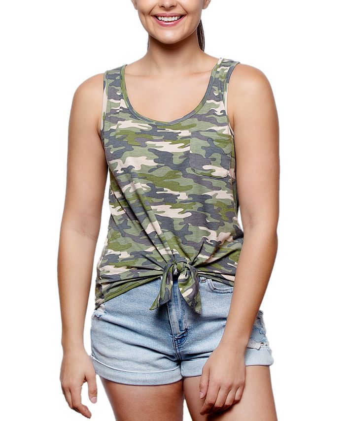 Rebellious One Juniors' Camo-Print Tie-Front Tank Top - Macy's