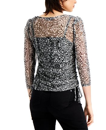 INC International Concepts Sheer Printed Drawstring Top, Created for ...