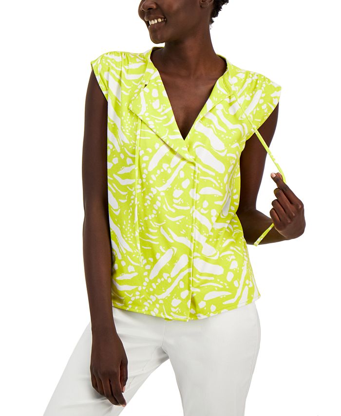 Alfani Abstract-Print Drawstring-Neck Top, Created for Macy's - Macy's