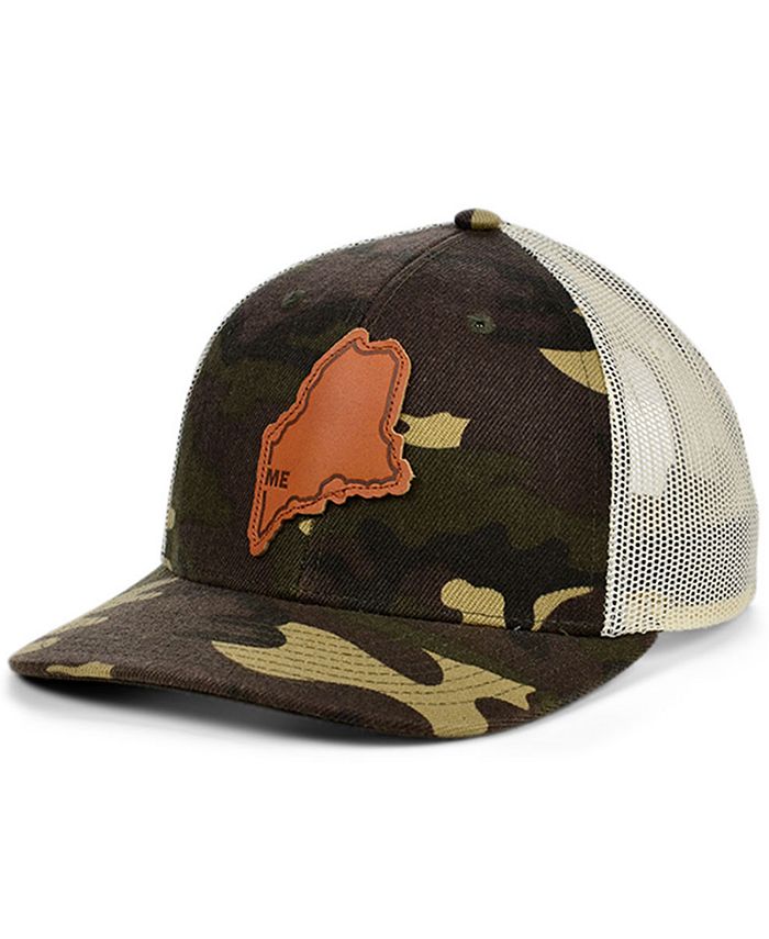 Lids Local Crowns Maine Woodland Leather State Patch Curved Trucker Cap ...