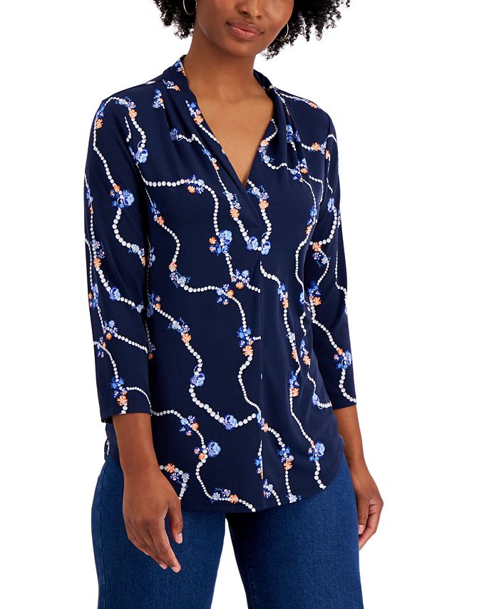 Charter Club Petite Printed Blouse, Created for Macy's - Macy's Charter Club Petite Printed Blouse, Created for Macy's - Macy's