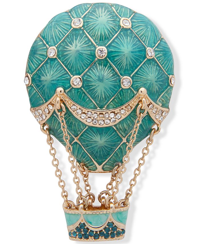 Anne Klein Gold-Tone Crystal & Mother-of-Pearl Hot Air Balloon Pin - Macy's