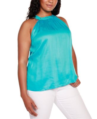 Belldini Black Label Plus Size Sleeveless Mock Neck Halter Top with ...