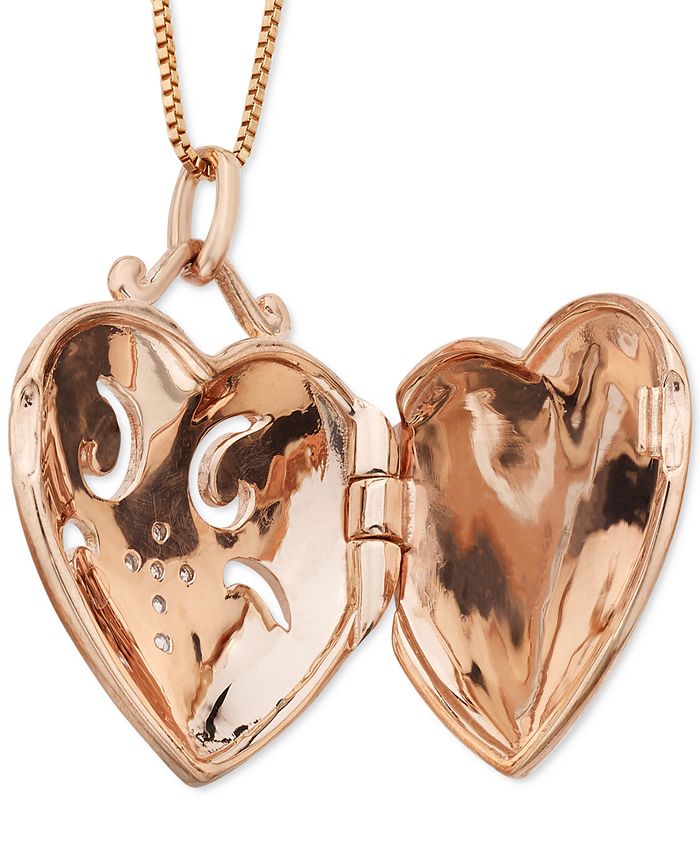 Macy's Diamond Accent Cross Heart Locket 18" Pendant Necklace in 10k ...