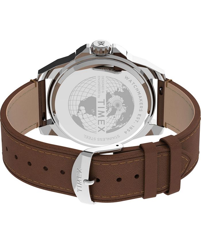 Timex Men's Essex Avenue Brown Leather Strap Watch 44mm - Macy's