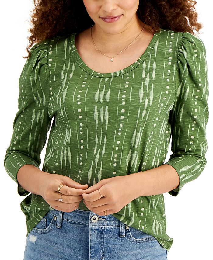 Style & Co Tie-Dyed Puff-Sleeve T-Shirt, Created for Macy's - Macy's
