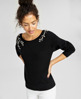 Charter Club Cashmere Embellished Two-Way Sweater, Created for Macy's ...