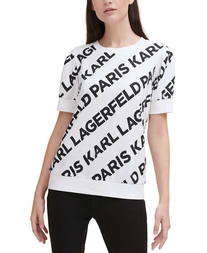 Karl Lagerfeld Paris Short-Sleeve Logo Shirt & Reviews - Tops - Women ...