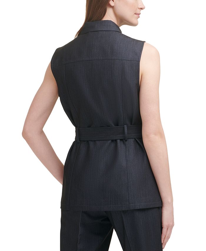 Calvin Klein Solid Pocket-Front Belted Vest & Reviews - Jackets ...
