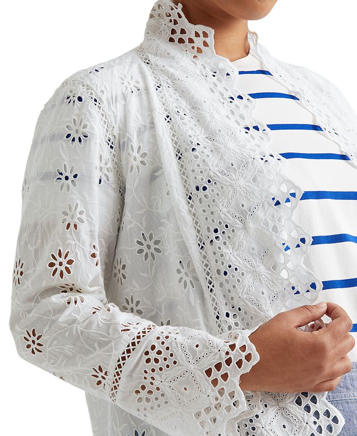 Lauren Ralph Lauren Plus Size Embroidered Open-Front Top - Macy's