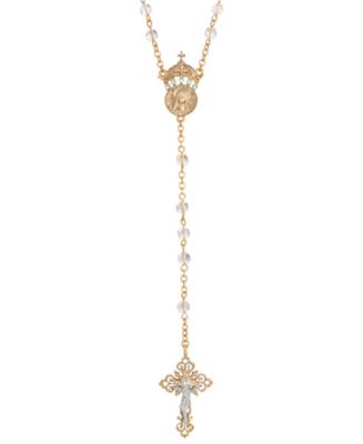 14K Gold-Dipped Crystal Two Rings and Cross Medallion Wedding Rosary ...