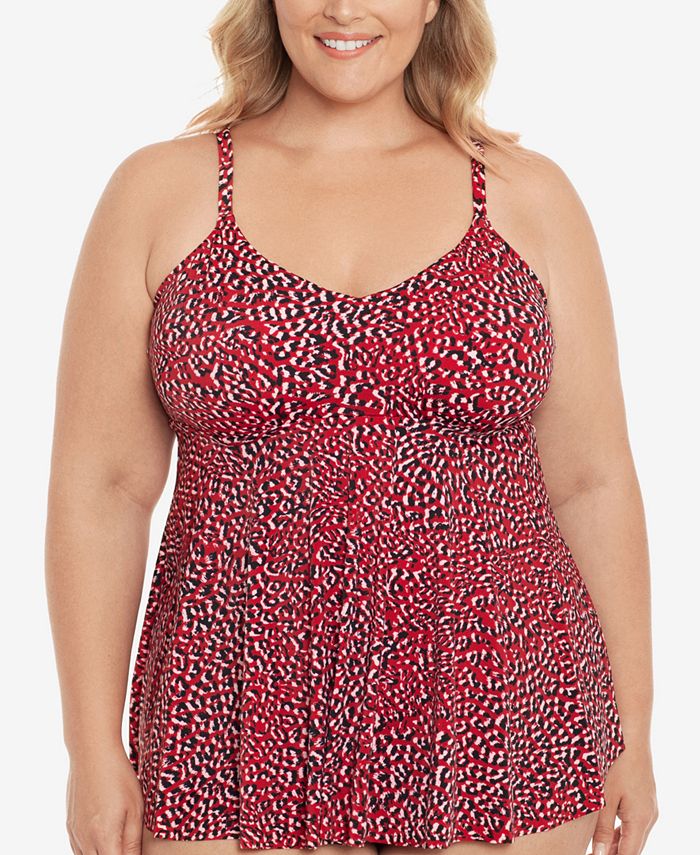 Swim Solutions Plus Size Flounce V Neck Tankini Top Macys