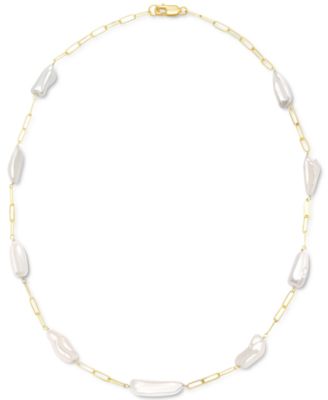 Macy s Cultured Freshwater Baroque Pearl 8 x 22mm 24 Paperclip Necklace in 14k Gold Plated Sterling Silver Macy s