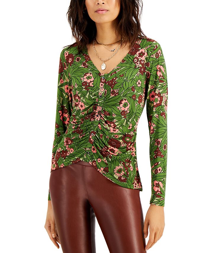 INC International Concepts Printed Long-Sleeve Top, Created for Macy's ...