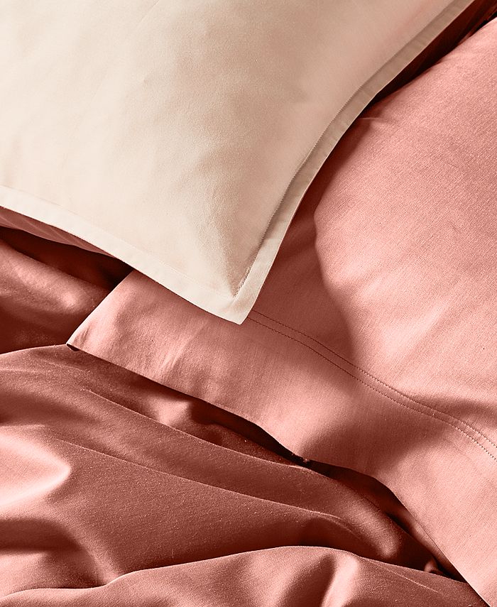 Oake Solid Reversible Cotton Tencel 3 Pc Duvet Cover Set Full Queen