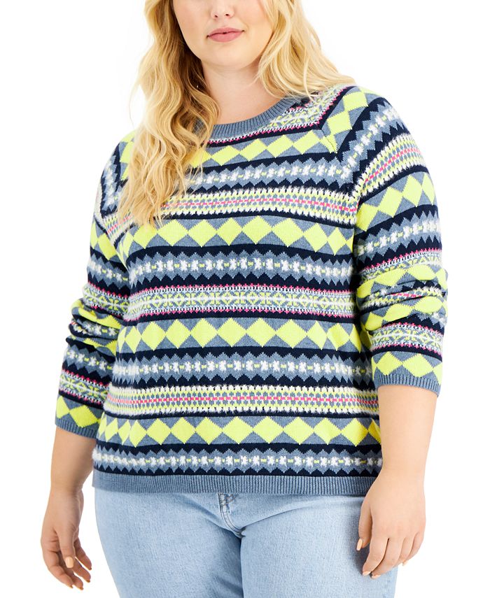 Style & Co Plus Size Argyle Crewneck Sweater, Created for Macy's - Macy's