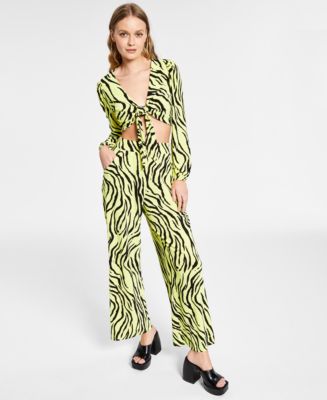 BAR III Tiger-Print Crop Top & Wide-Leg Pants, Created for Macy's - Macy's