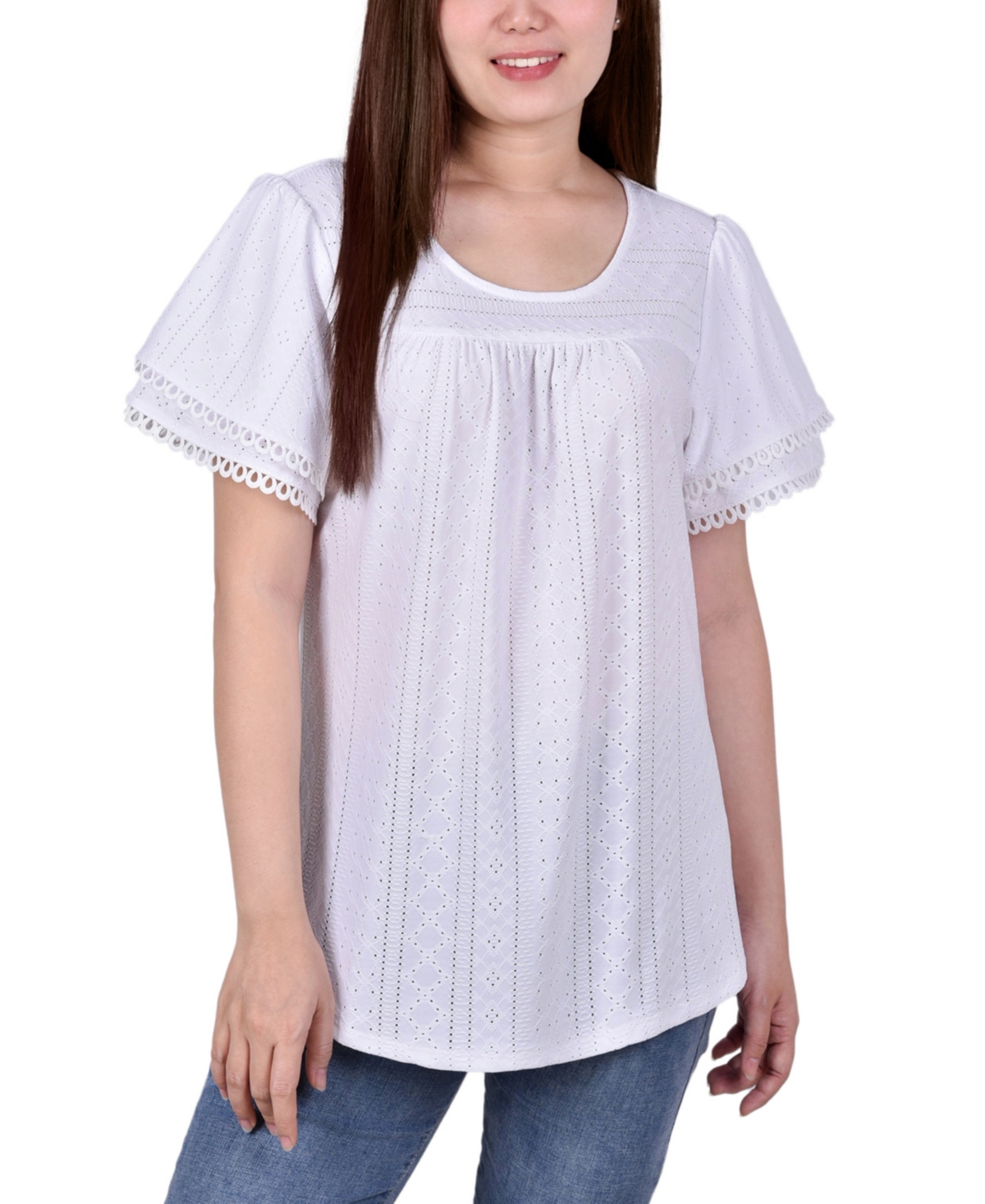 Click here for Womens Double Flutter Sleeve Top - White prices