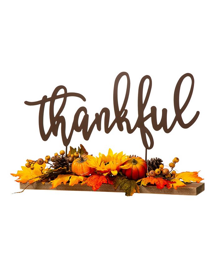 Glitzhome 24" L Lighted Thankful Table Decor with Floral - Macy's