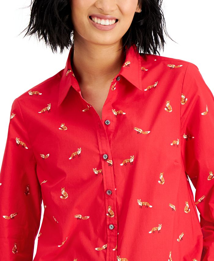 Charter Club Cotton Fox-Print Shirt, Created for Macy's - Macy's