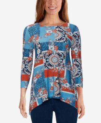 Ruby Rd. Petite Medallion Patchwork Printed Handkerchief Top - Macy's