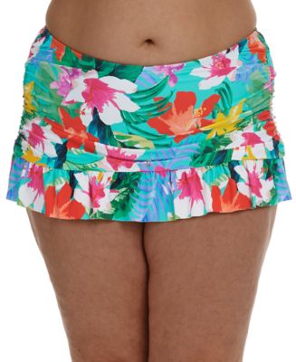 La Blanca Plus Size Tropical Ruffle Skirted Bikini Bottoms - Macy's