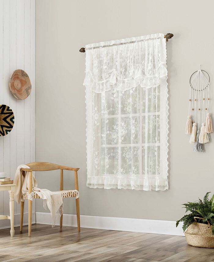 No. 918 Alison Floral Lace Sheer Rod Pocket Window Tie-Up Shade, 63" x ...