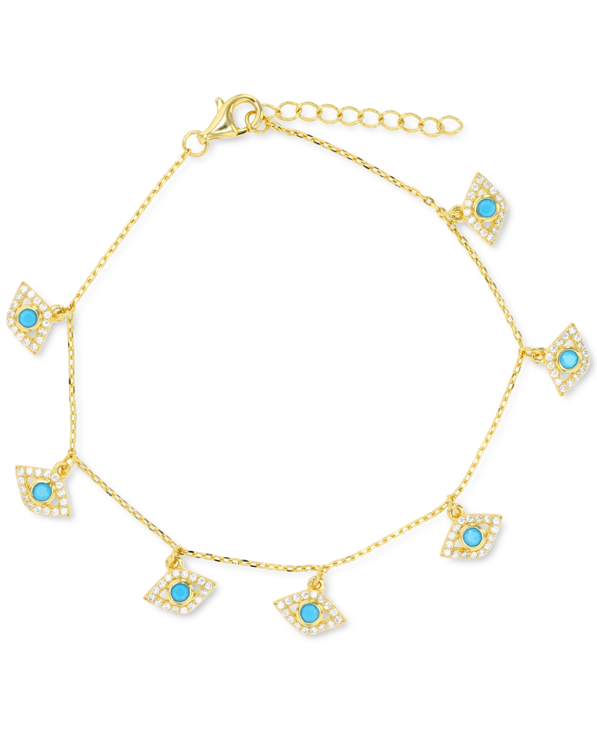 Click here for Cubic Zirconia & Nano Turquoise Evil Eye Charm Bra... prices