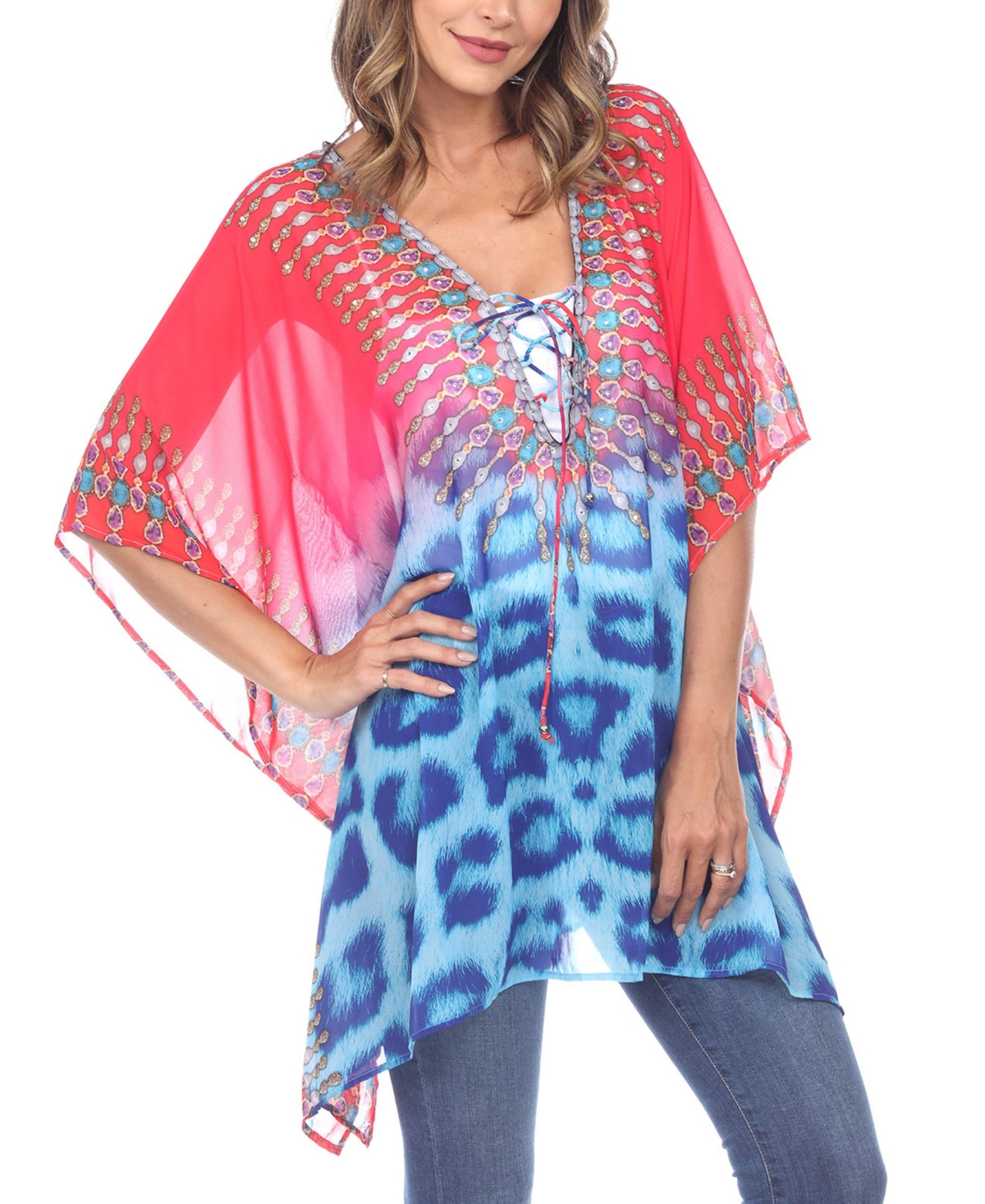 Click here for Womens Multi Print Caftan Top - Pink Leopard prices