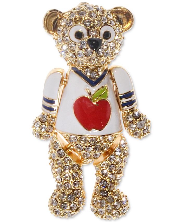 Charter Club Gold-Tone Crystal Bear Apple Pin, Created for Macy's - Macy's