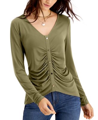 INC International Concepts Ruched Button-Down Top, Created for Macy's ...