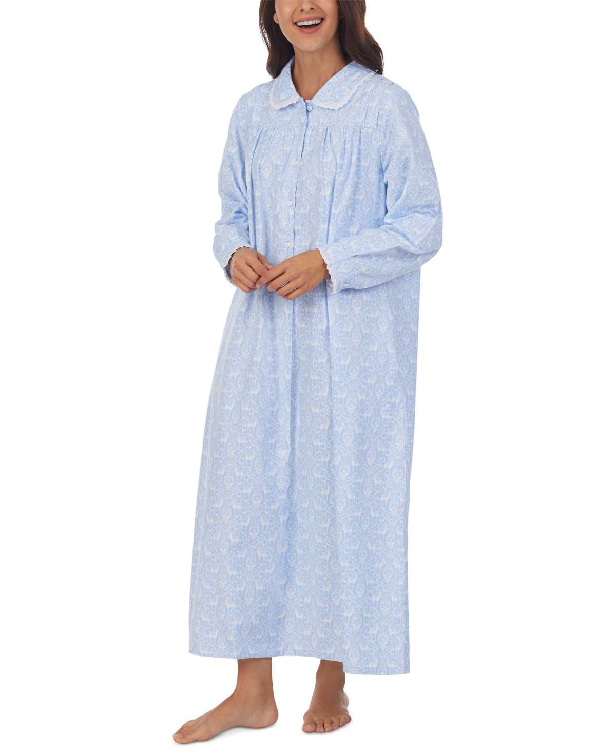 Click here for Lanz of Salzburg Cotton Lace-Trim Flannel Nightgow... prices